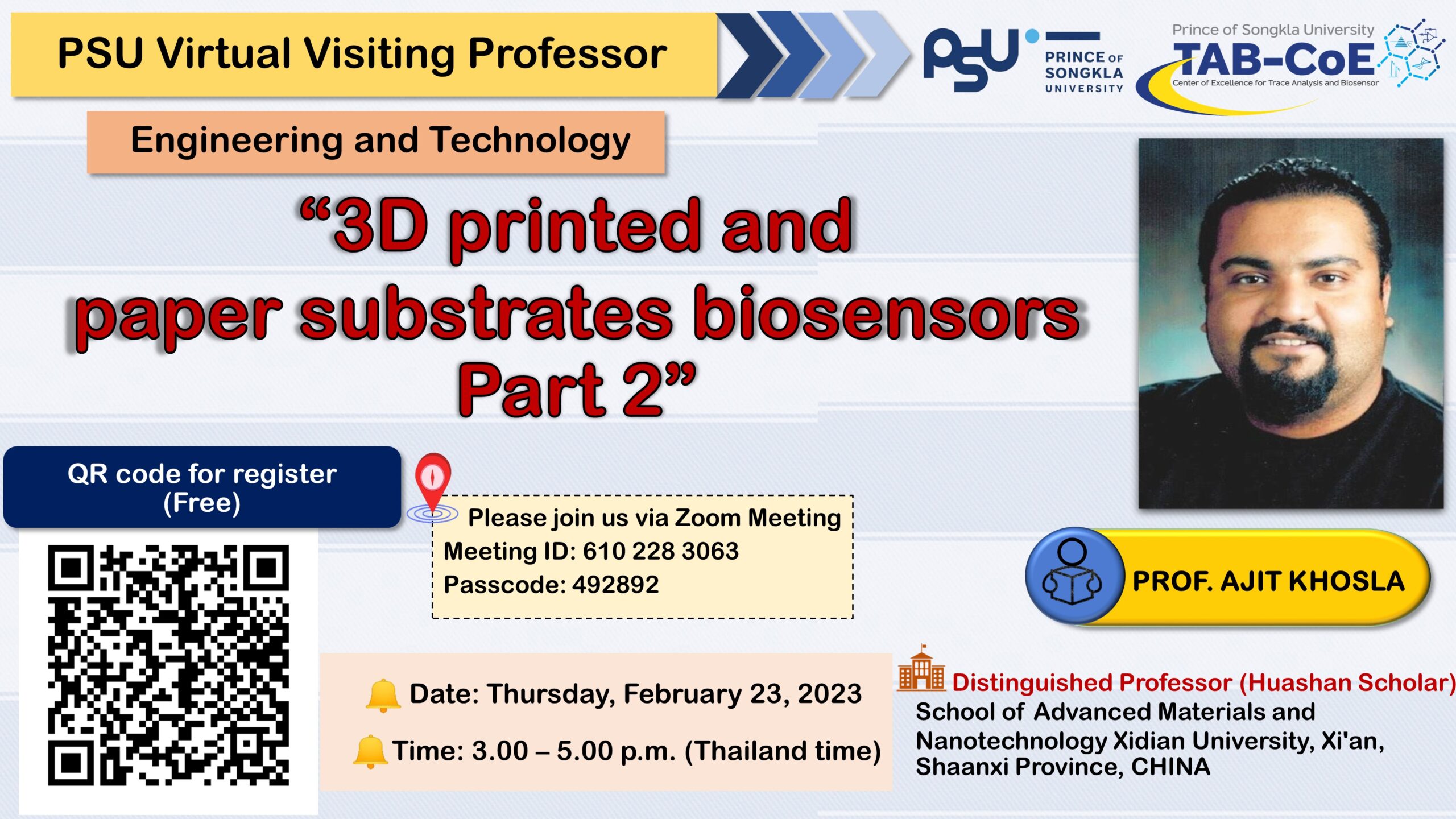 Invitation to attend the PSU Virtual Visiting Professor entitled “3D ...